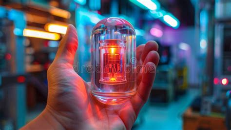 A Scientist In A Lab Conducting An Experiment With A Fluorescent Sample Under Uv Light Focusing