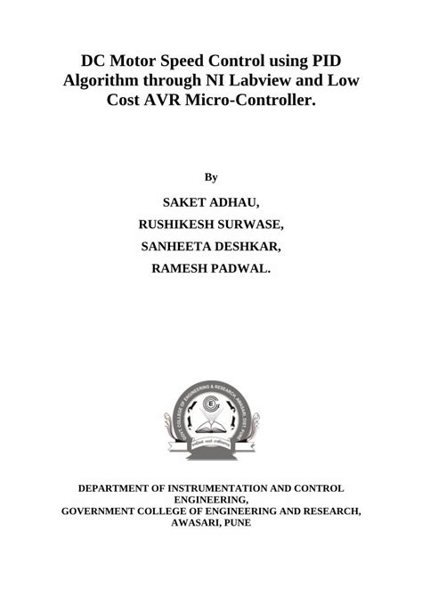 Pdf Dc Motor Speed Control Using Pid Algorithm Through Ni Dokumentips
