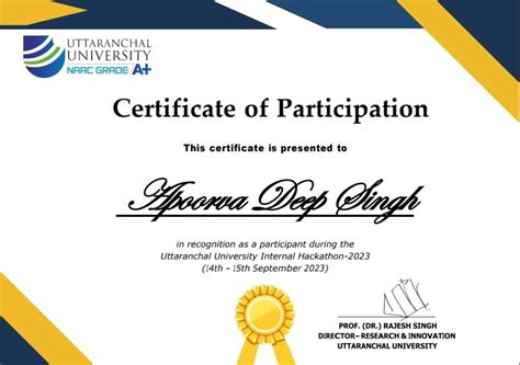 Hackathon Innovation Teamwork Certificatereceived Learningandgrowing Apoorva Deep Singh