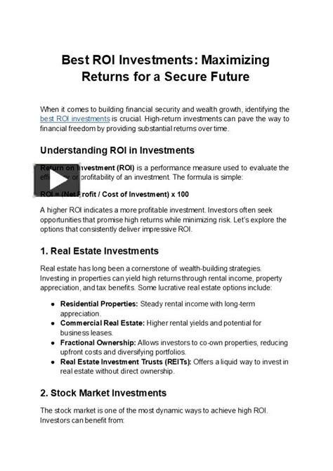 Ppt Best Roi Investments Maximizing Returns For A Secure Future