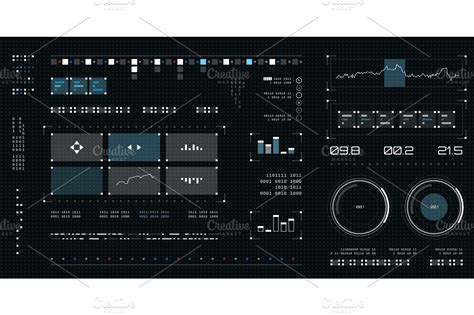 Futuristic User Interface Spaceship Screen Elements Set Infographic Display Dark Color