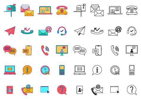 Color And Black And White Contact Vector Icons Collection 14052994
