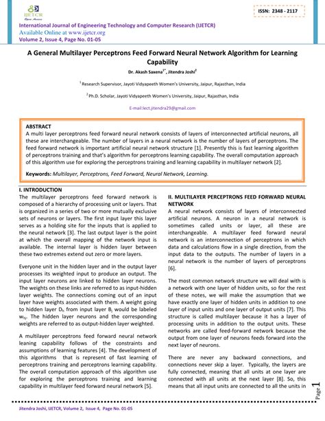 Pdf A General Multilayer Perceptrons Feed Forward Neural Network Algorithm For Learning Capability