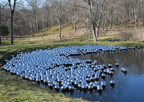 Installation At The Glass House Consists Of Mirrored Balls