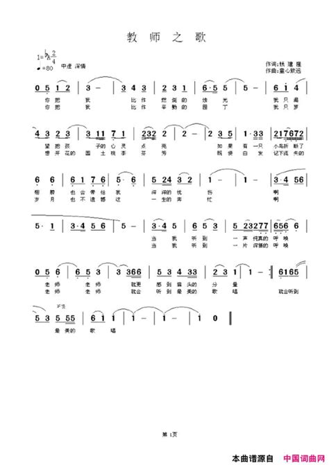 教师之歌钱建隆词童心致远曲简谱 吉他弹唱
