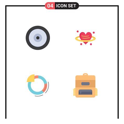 set of 4 vector flat icons on grid for mobile circle web valentine chart editable vector design