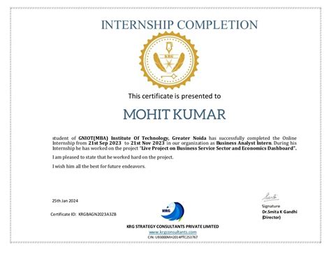 Mohit Kumar On Linkedin Internship Completion Certificate From Krg Strategy Consultants In