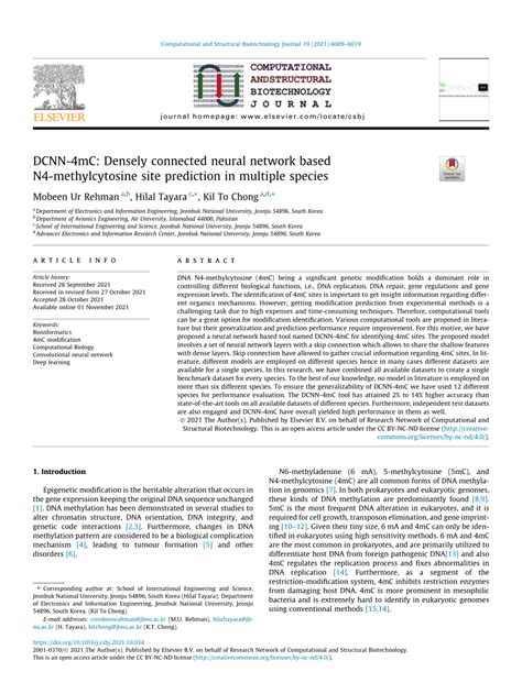 Pdf Dcnn 4mc Densely Connected Neural Network Based N4 Methylcytosine Site Prediction In