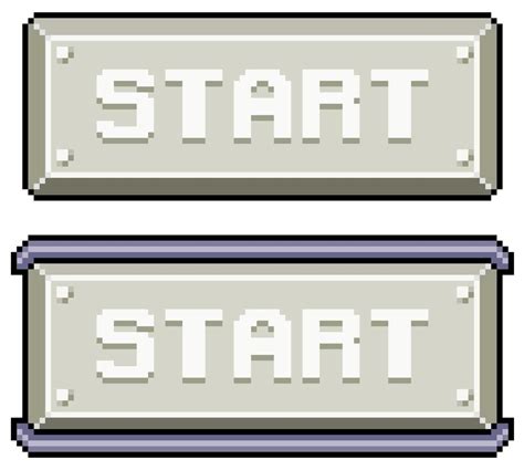 Pixel Art Start Button For Metallic Style Interface Vector Icon For