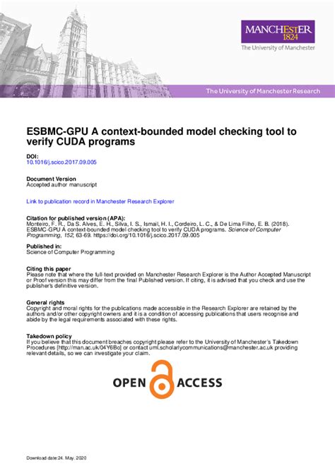 Pdf Esbmc Gpu A Context Bounded Model Checking Tool To Verify Cuda Programs