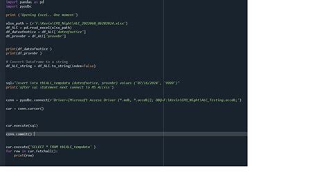 Python How Can I Write A Spyder IDE Datafame To And MS Access
