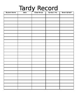 Tardy Record Chart By Lorraine Hardman Teachers Pay Teachers
