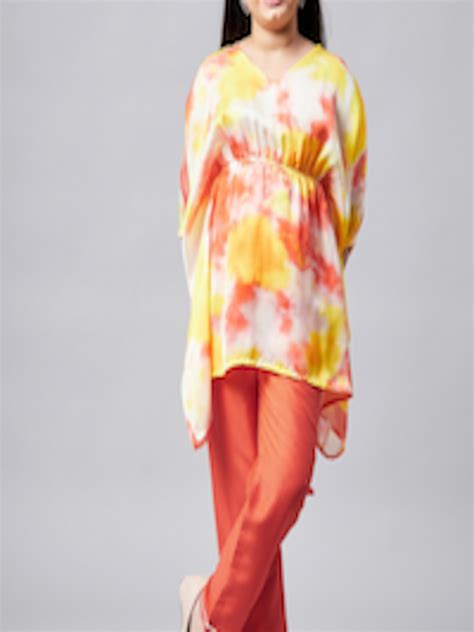 Buy Stylo Bug Dyed Asymmetric Kaftan Kurta With Trousers Kurta Sets For Girls 21458290 Myntra