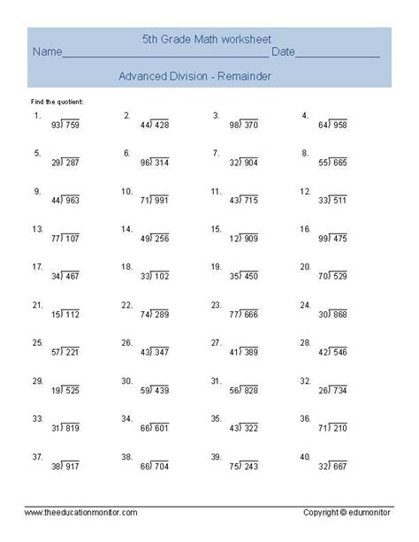 Advanced Division Worksheets Free Printable Math Worksheets Math