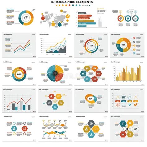 An Infographic Displaying Various Elements For Data Visualization Includes Pie Charts Stock