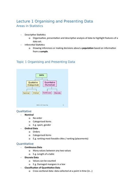 1 Bsb123 Data Analysis Notes Lecture 1 Organising And Presenting