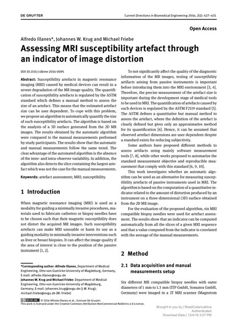 Pdf Assessing Mri Susceptibility Artefact Through An Indicator Of Image Distortion