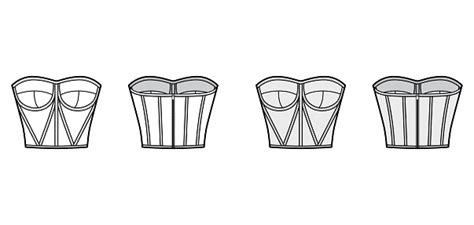 성형 컵 밀착 핏 백 지퍼 패스닝 크롭 길이가 있는 코르셋 스타일의 뷔스티에 탑 테크니컬 패션 일러스트레이션 0명에 대한 스톡 벡터 아트 및 기타 이미지 Istock