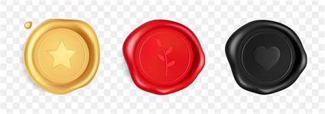 투명한 배경에 고립 된 심장 가지 및 별으로 설정된 왁스 씰 엽서 결혼 초대장 카드에 대한 인증서 로얄 블랙 스탬프 사실적인