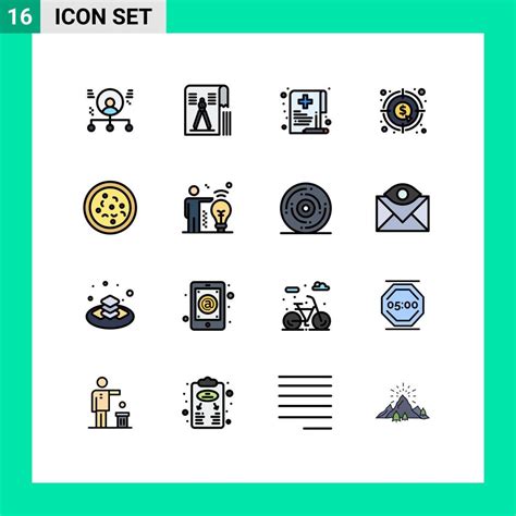 Set Of 16 Commercial Flat Color Filled Lines Pack For Dollar Analysis Geometry Document Hospital