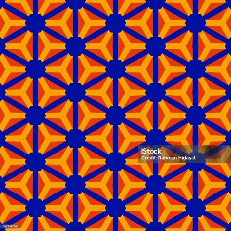 오각형 육각형 및 삼각형의 매끄러운 패턴은 노란색 녹색 파란색 빨간색으로 배경 화면 배경 및 인도네시아 바틱 천 모티브를 제공합니다 격자 파이에 대한 스톡 벡터 아트 및