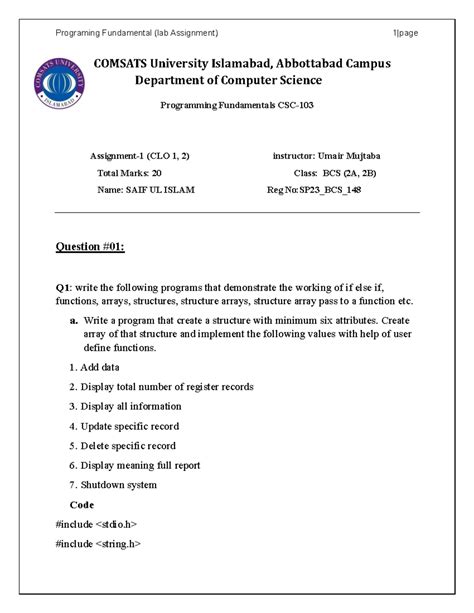 Comsats University Islamabad Comsats University Islamabad Abbottabad Campus Department Of