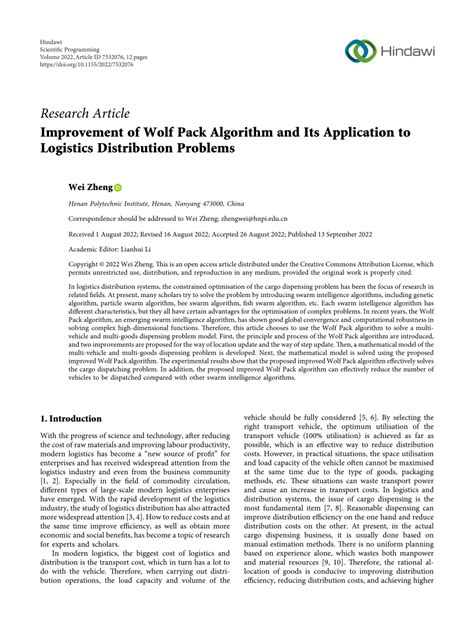 Pdf Improvement Of Wolf Pack Algorithm And Its Application To Logistics Distribution Problems