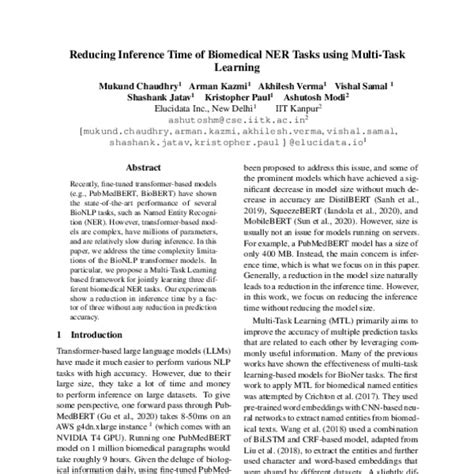 Reducing Inference Time Of Biomedical Ner Tasks Using Multi Task Learning Acl Anthology