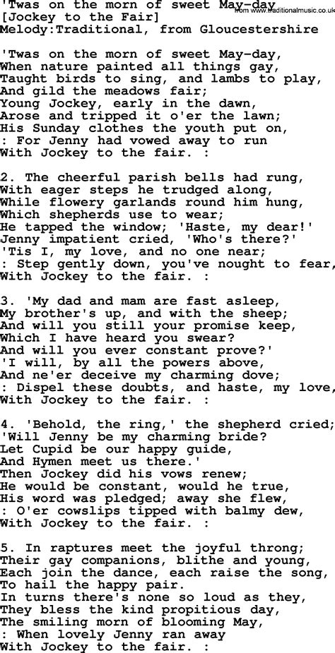 Old English Song Lyrics For Twas On The Morn Of Sweet May Day With Pdf
