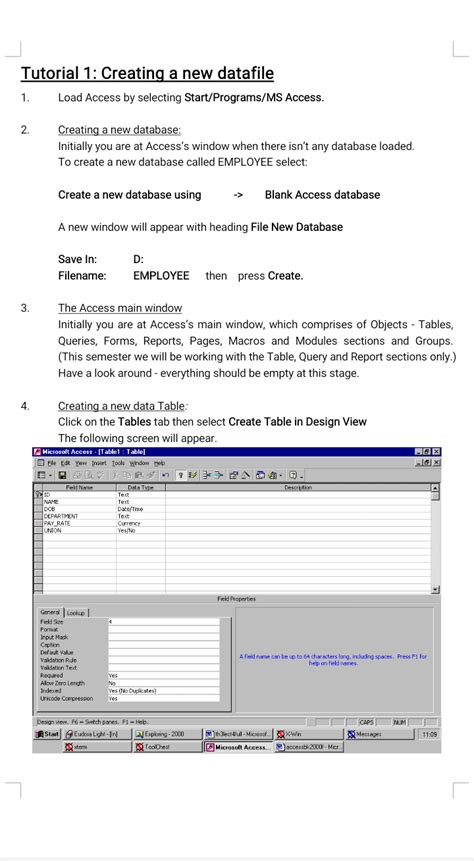 Solved Tutorial 1 Creating A New Datafile 1 Load Access By