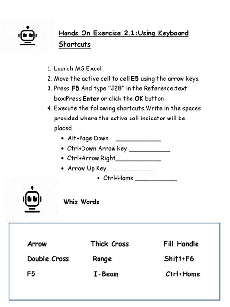 Hands On Exercise 21using Keyboard Shortcuts Whiz Words Pdf Microsoft Excel Computing