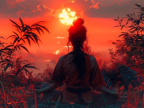 Premium Photo A Girl At Sunset Doing Yoga Generative Ai