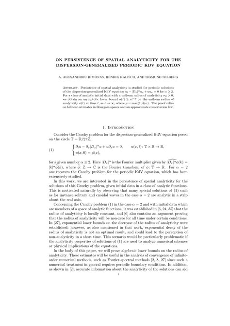 Pdf On Persistence Of Spatial Analyticity For The Dispersion Generalized Periodic Kdv Equation