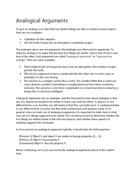 Analogical Arguments Analogy Here Are Some Examples Pdf