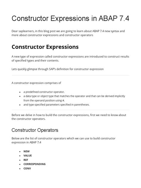 Constructor Expressions In Abap 7 40 Pdf Constructor Object