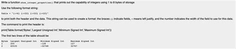 Solved Write A Function Show Integer Properties That Chegg