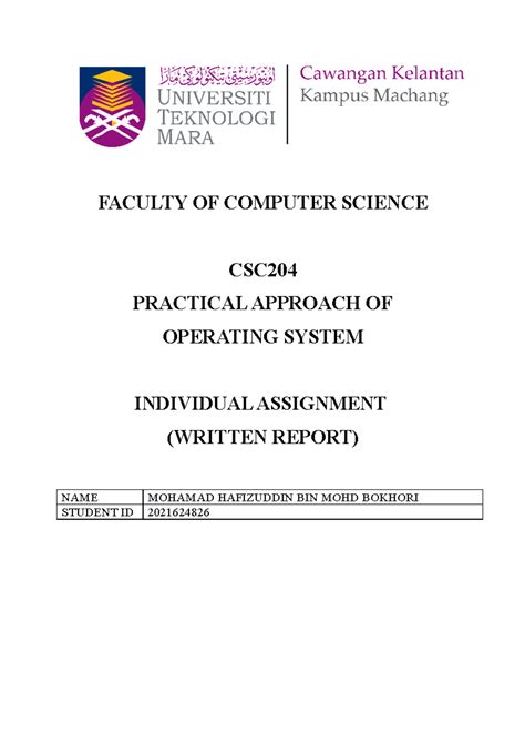 Individual Assignment FACULTY OF COMPUTER SCIENCE CSC PRACTICAL APPROACH OF OPERATING SYSTEM