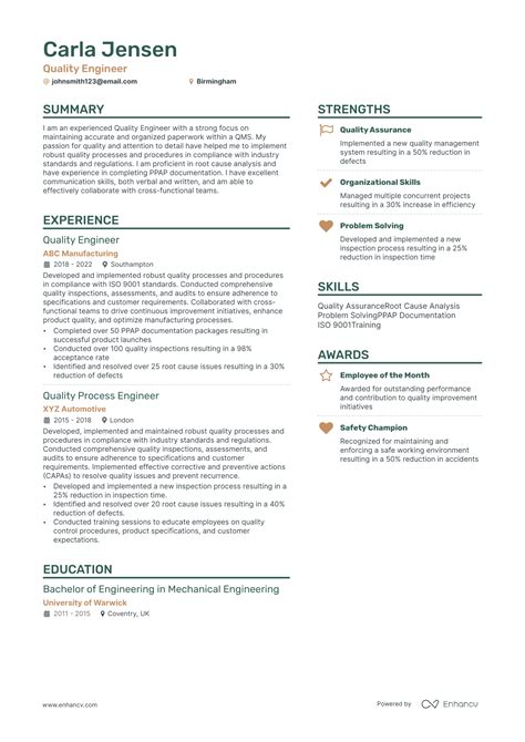 3 Quality Engineer CV Examples For 2024 3 Quality Engineer CV Examples For 2024