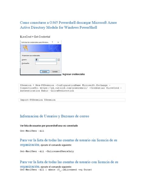 Comandos O365 Powershell Pdf Microsoft Plataformas De Computación