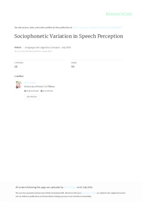 Pdf Sociophonetic Variation In Speech Perception