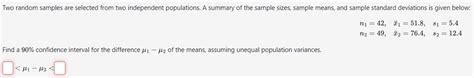 Solved Two Random Samples Are Selected From Two Independent Chegg Com