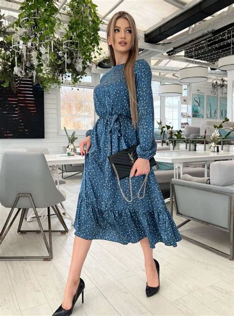 Синя шовкова міді сукня — ціна 695 грн у каталозі Сукні міді Купити