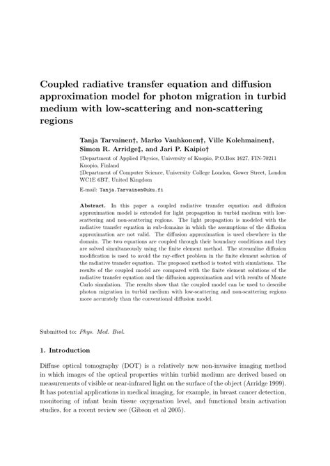Pdf Coupled Radiative Transfer Equation And Diffusion Approximation Model For Photon Migration