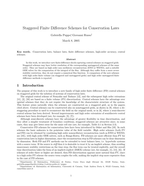 Pdf Staggered Finite Difference Schemes For Conservation Laws