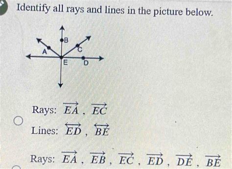 solved identify all rays and lines in the picture below rays vector