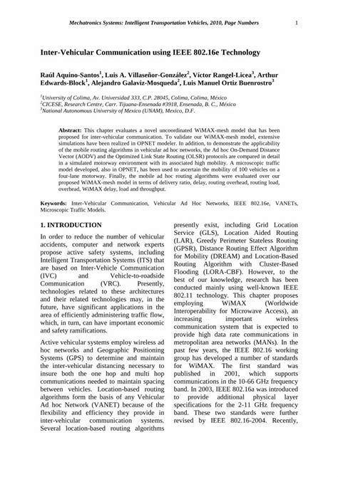 Pdf Inter Vehicular Communication Using Ieee 802 16e Technologyprofesores Fi B Unam Mx Victor