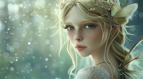 Premium Photo A Beautiful Fairy With Blonde Hair And Wings Looks