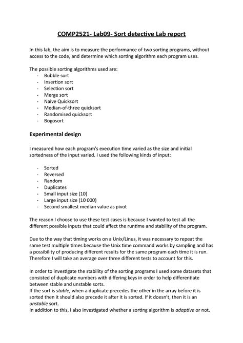 Lab Work For Comp2521 Comp2521 Lab09 Sort Detective Lab Report In This Lab The Aim Is To