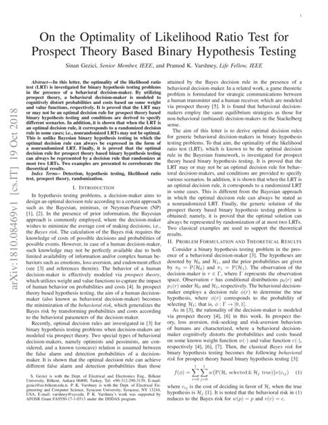 On The Optimality Of Likelihood Ratio Test For Prospect Theory Based Binary Hypothesis Testing