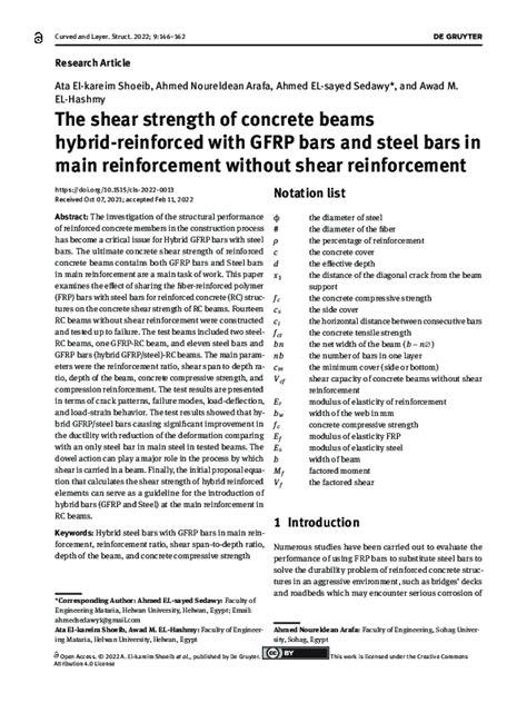 Pdf The Shear Strength Of Concrete Beams Hybrid Reinforced With Gfrp Bars And Steel Bars In
